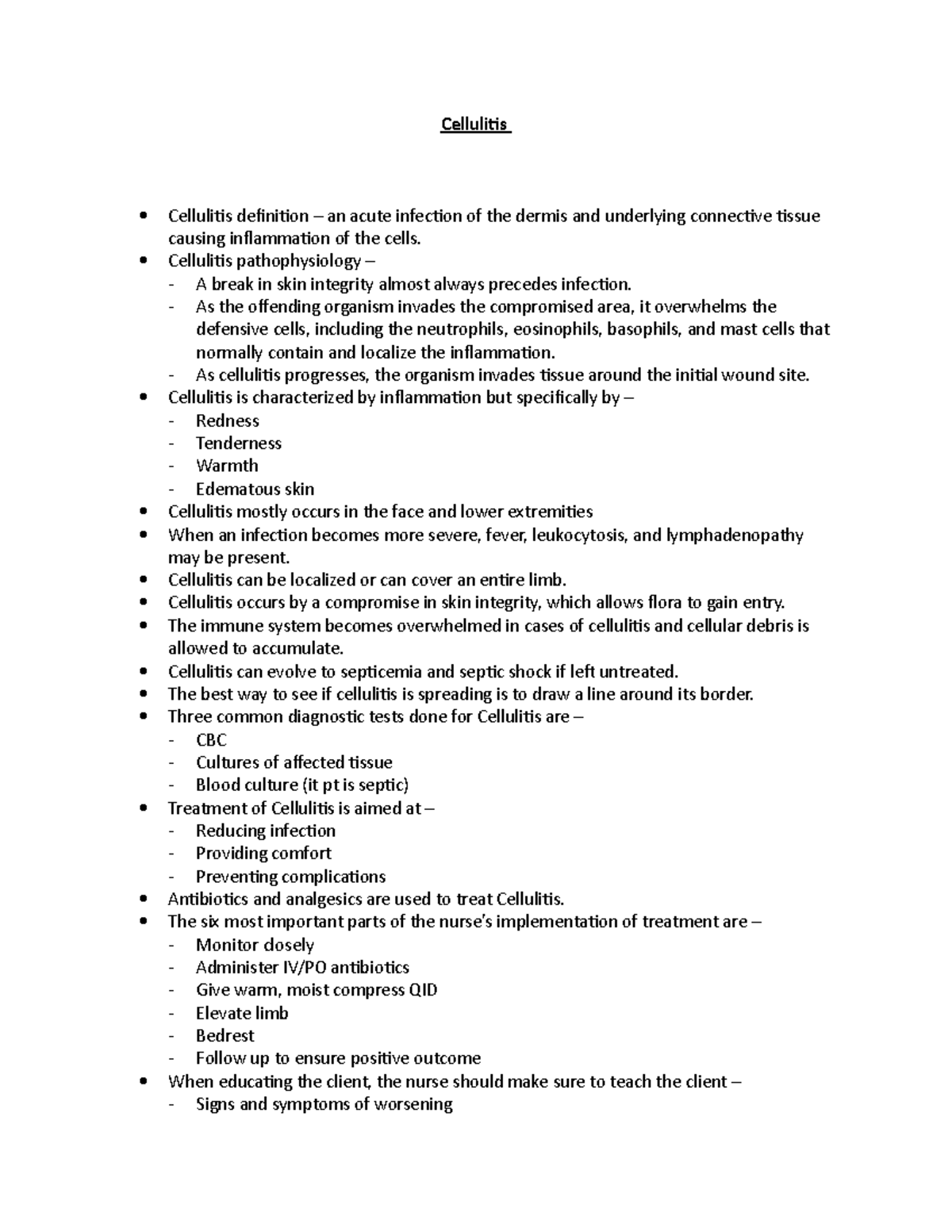 Cellulitis - lecture notes - Cellulitis Cellulitis definition – an ...