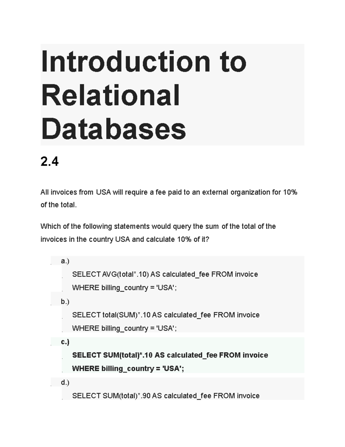 Relational Databases Challenge 2.4 - Introduction to Relational ...
