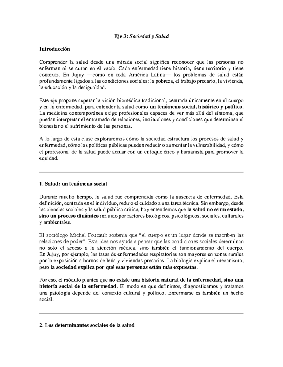 Resumen Eje 3: Sociedad y Salud - Enfoque Social y Político - Studocu