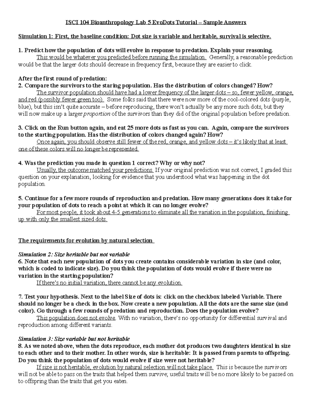 ISCI 104 Lab 5 Evo Dots Forces of Evolution Answers - ISCI 104 ...