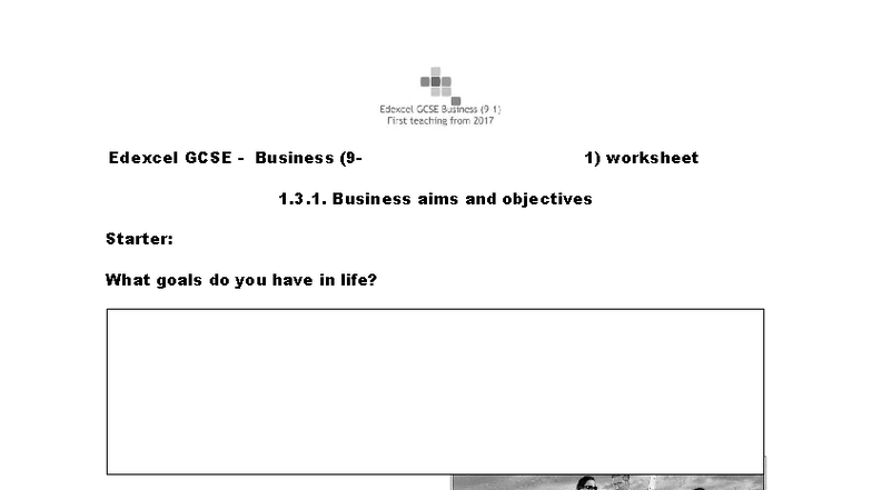 131 worksheet - ht4hff4f - Edexcel GCSE - Business (9- 1) worksheet 1.3 ...