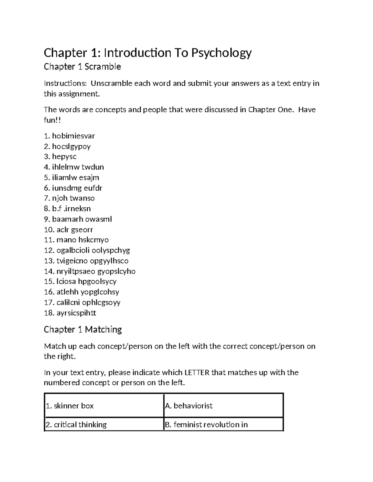 Psychology 110 - All assignments for Psych 110 - Chapter 1 ...