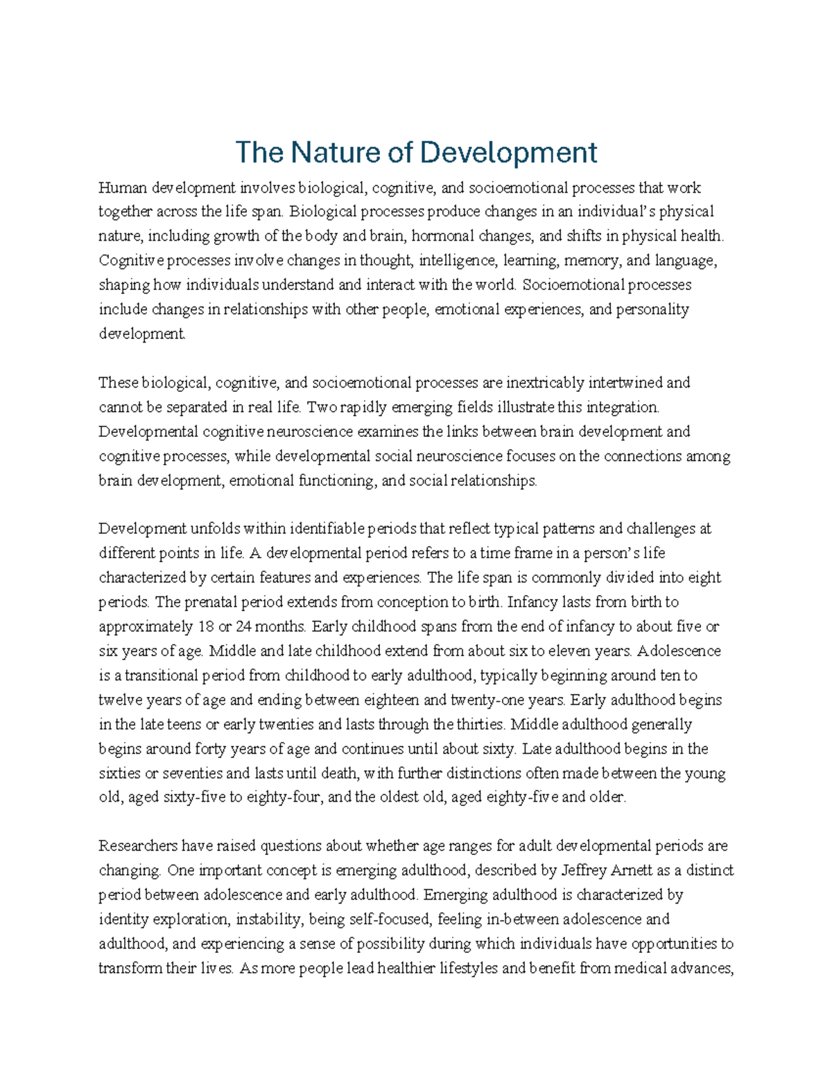 The Nature of Development: Biological, Cognitive, and Socioemotional ...