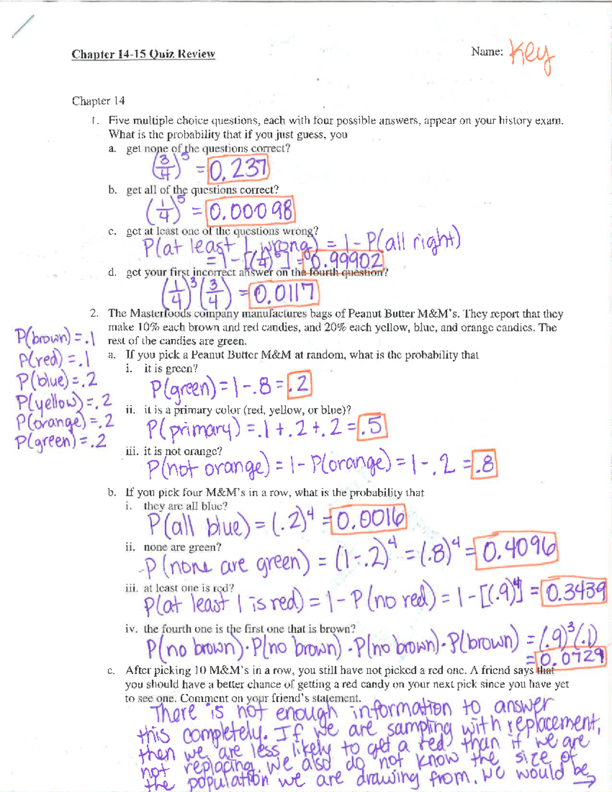 Chapter 14 and 15 Quiz Review KEY - Chapter Quiz Review Name: key ...