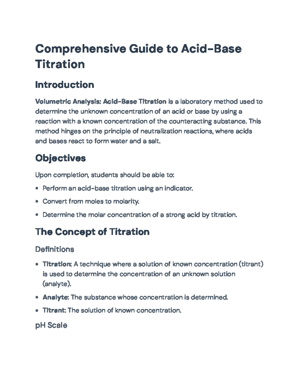 Comprehensive Guide to Acid-Base Titration Lab (CHEM 101 ...