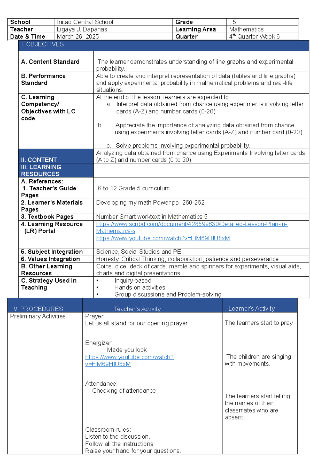 Grade 5 Lp10 - Detailed lesson plan - School Initao Central School ...