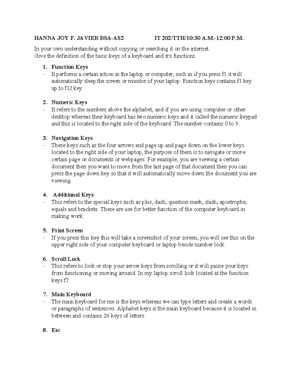 IT202 - Midterm: Understanding Keyboard Keys and Their Functions - Studocu