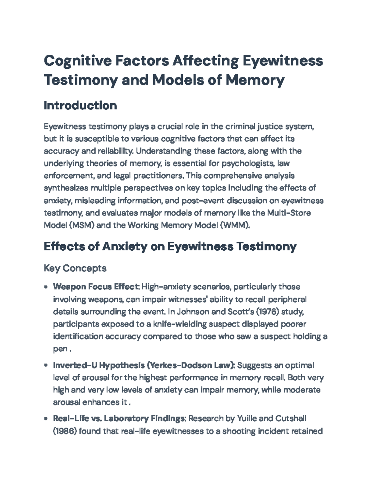 Cognitive Factors in Eyewitness Testimony & Memory Models (PSY101 ...