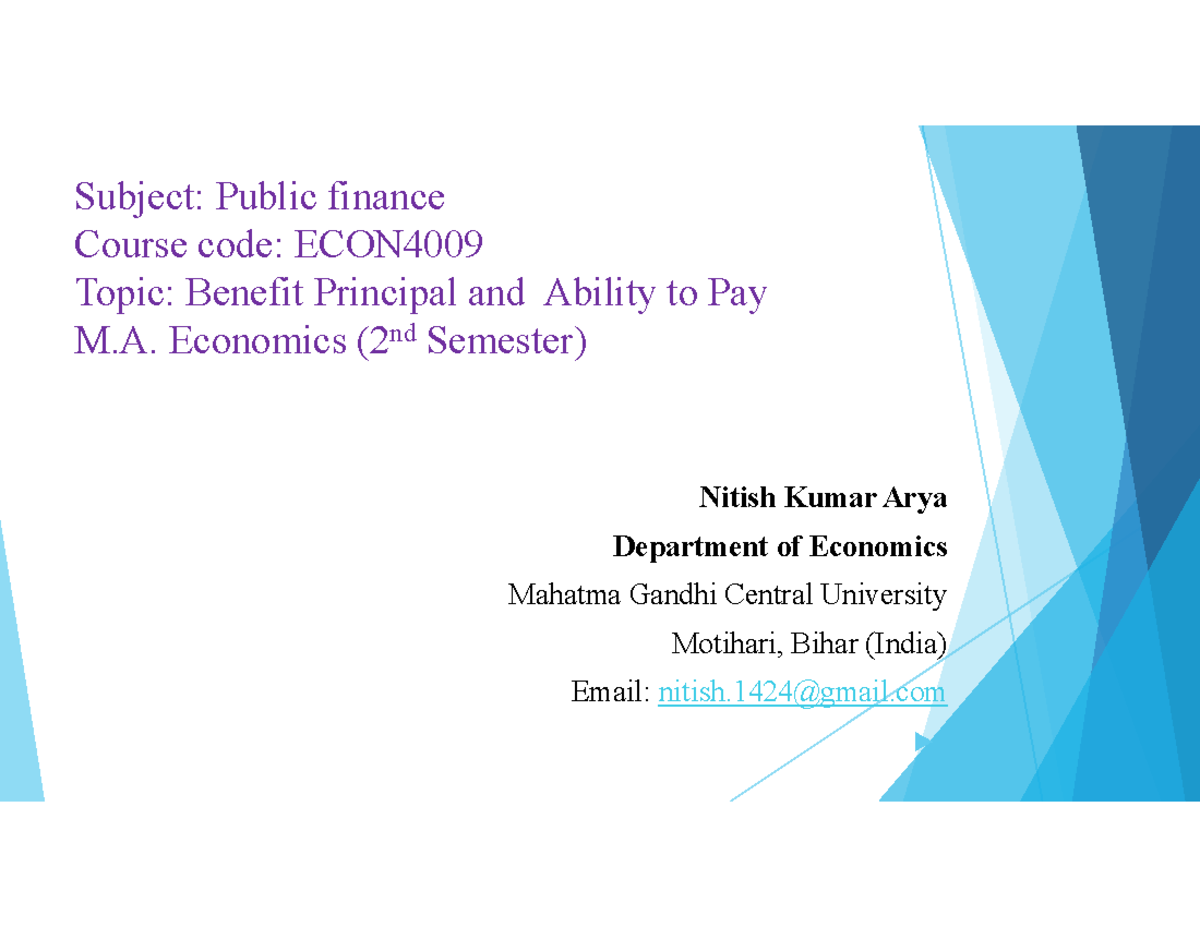 ECON4009: Benefit Principle vs. Ability to Pay in Public Finance - Studocu