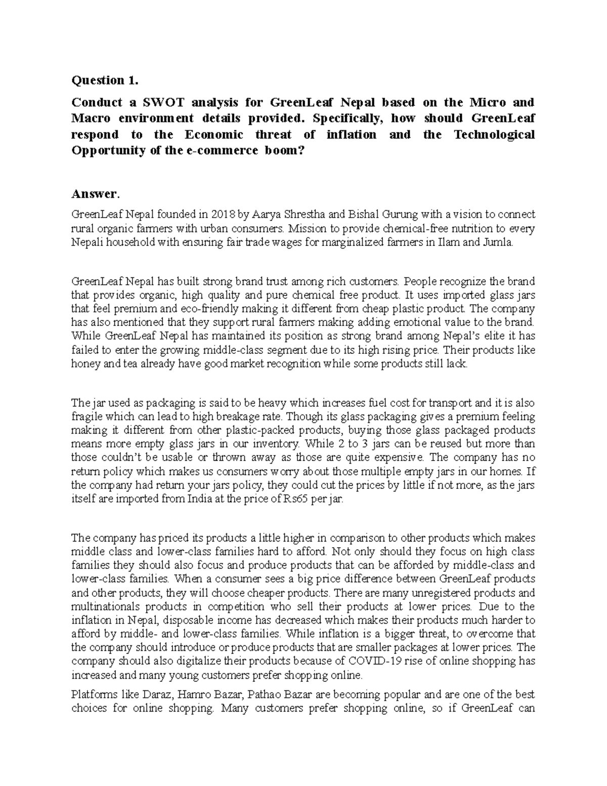 Case Study: SWOT Analysis of GreenLeaf Nepal - Strategies for Growth ...