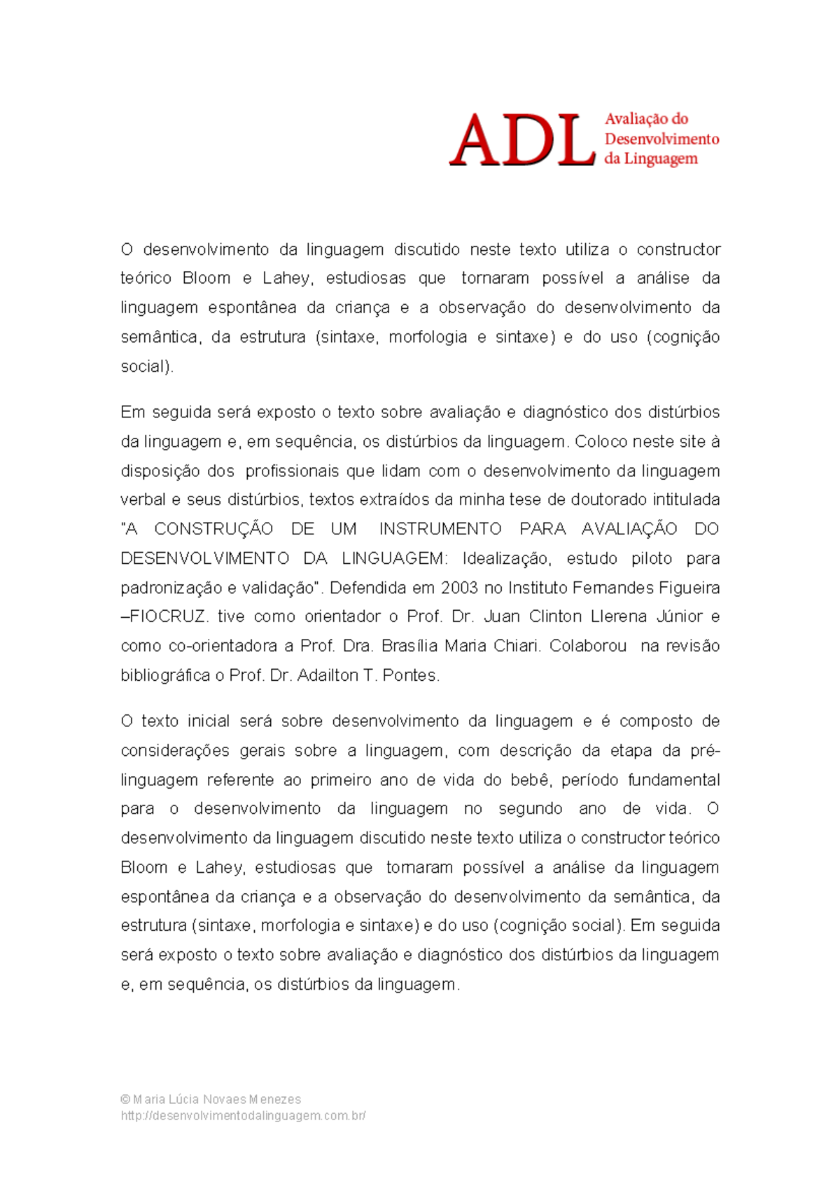ADL: Desenvolvimento da Linguagem e Diagnóstico de Distúrbios - Studocu