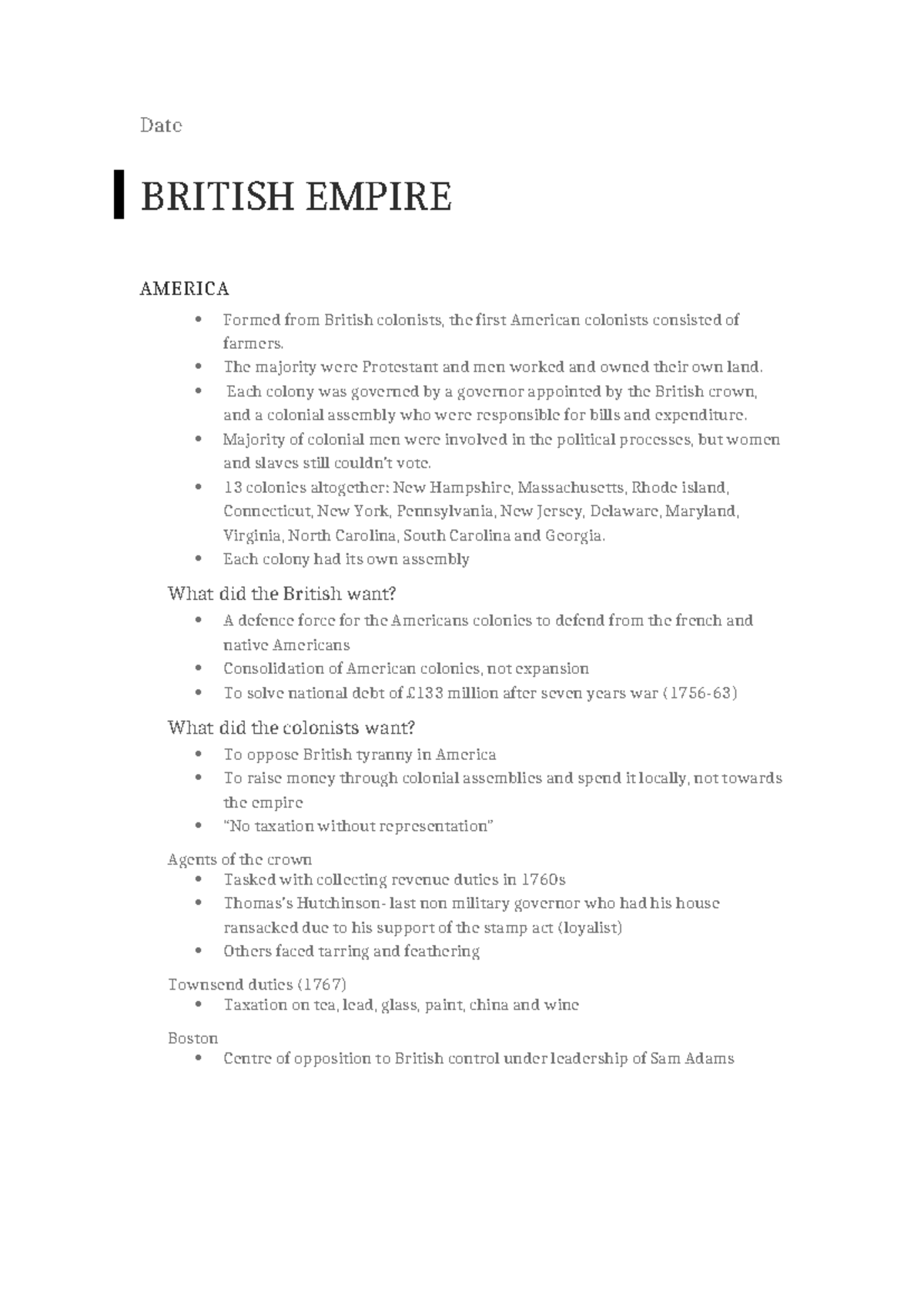 BRITISH EMPIRE Notes: Overview of Colonial America and Governance - Studocu