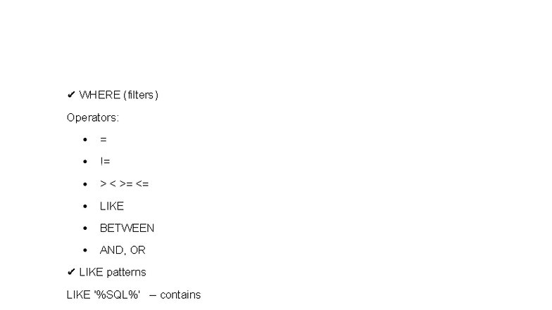 C207 Database Systems: CA1 Study Notes on SQL Operators and Queries ...