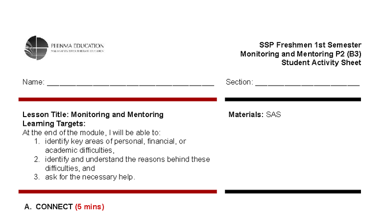Freshmen 1st Sem Monitoring & Mentoring P2 (B3) Activity Sheet - Studocu