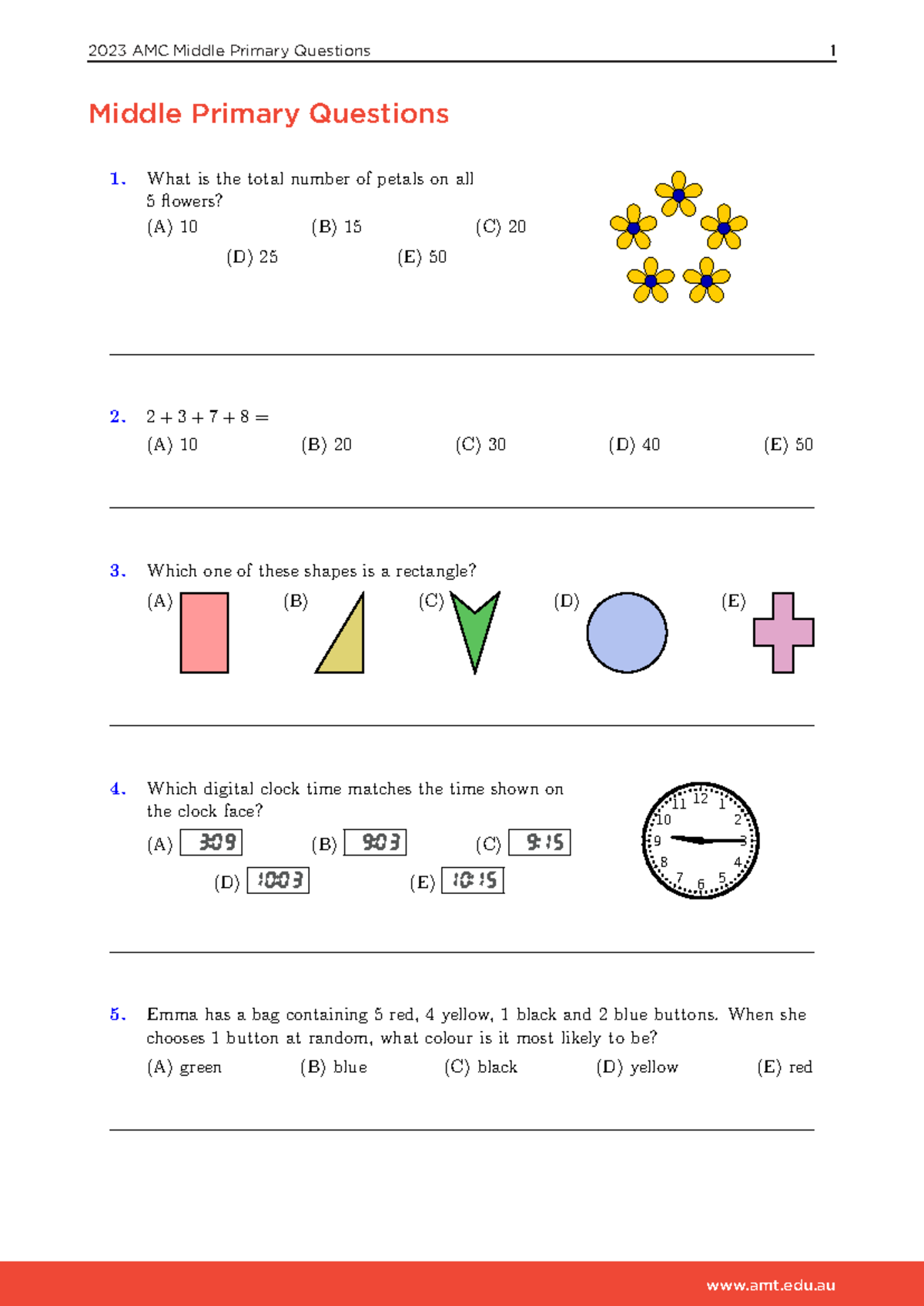 2023 AMC Middle Primary Practice Questions and Solutions - Studocu