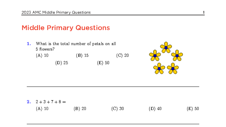 2023 AMC Middle Primary Practice Questions and Solutions - Studocu