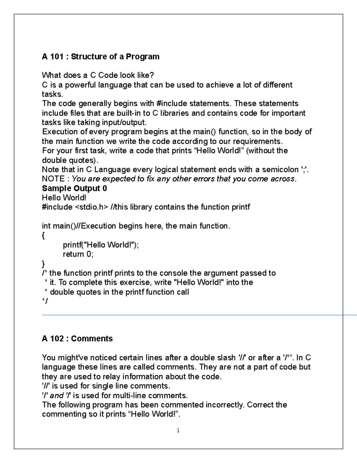 A 101: Understanding C Program Structure and Syntax - Studocu