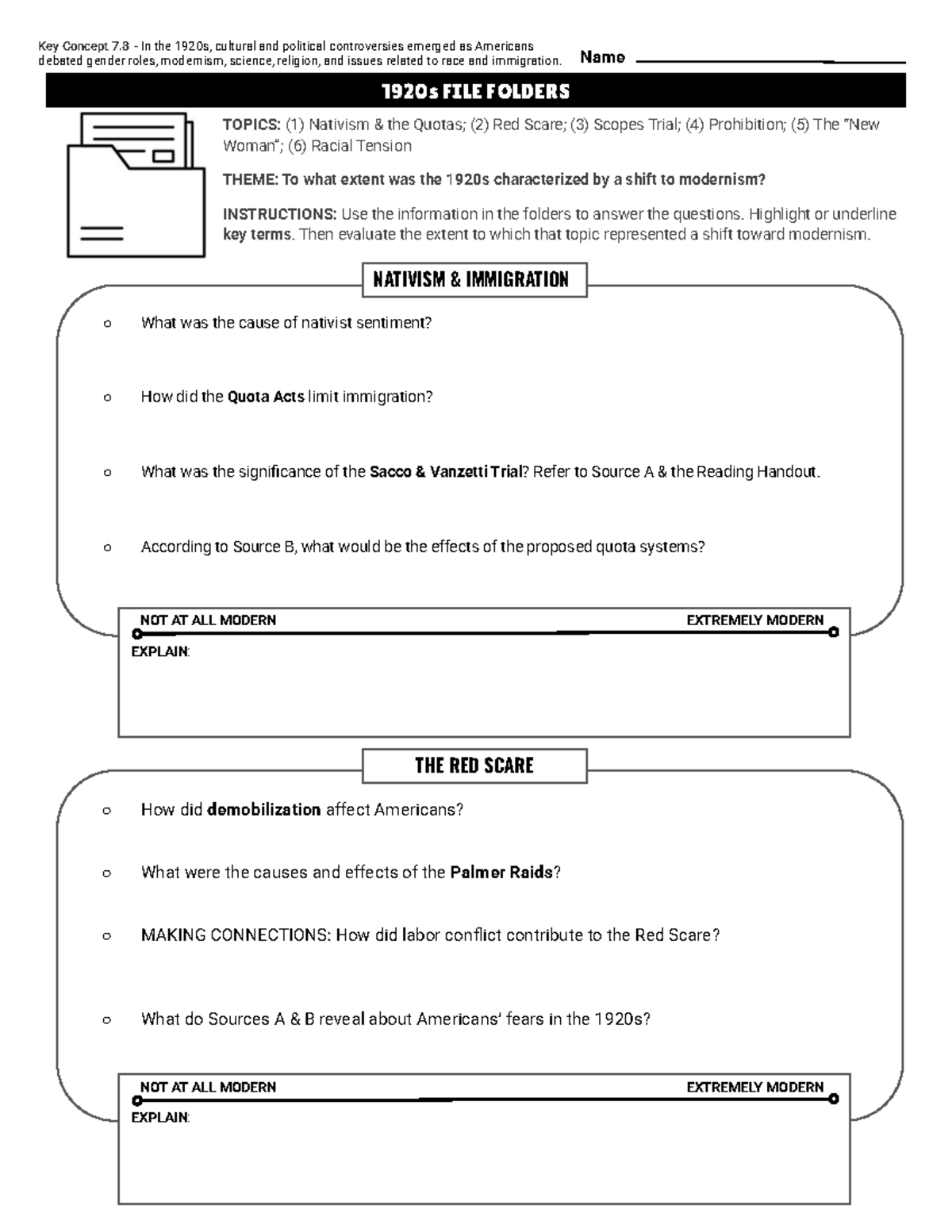 15. Worksheet & Handouts: Cultural and Political Shifts in the 1920s ...