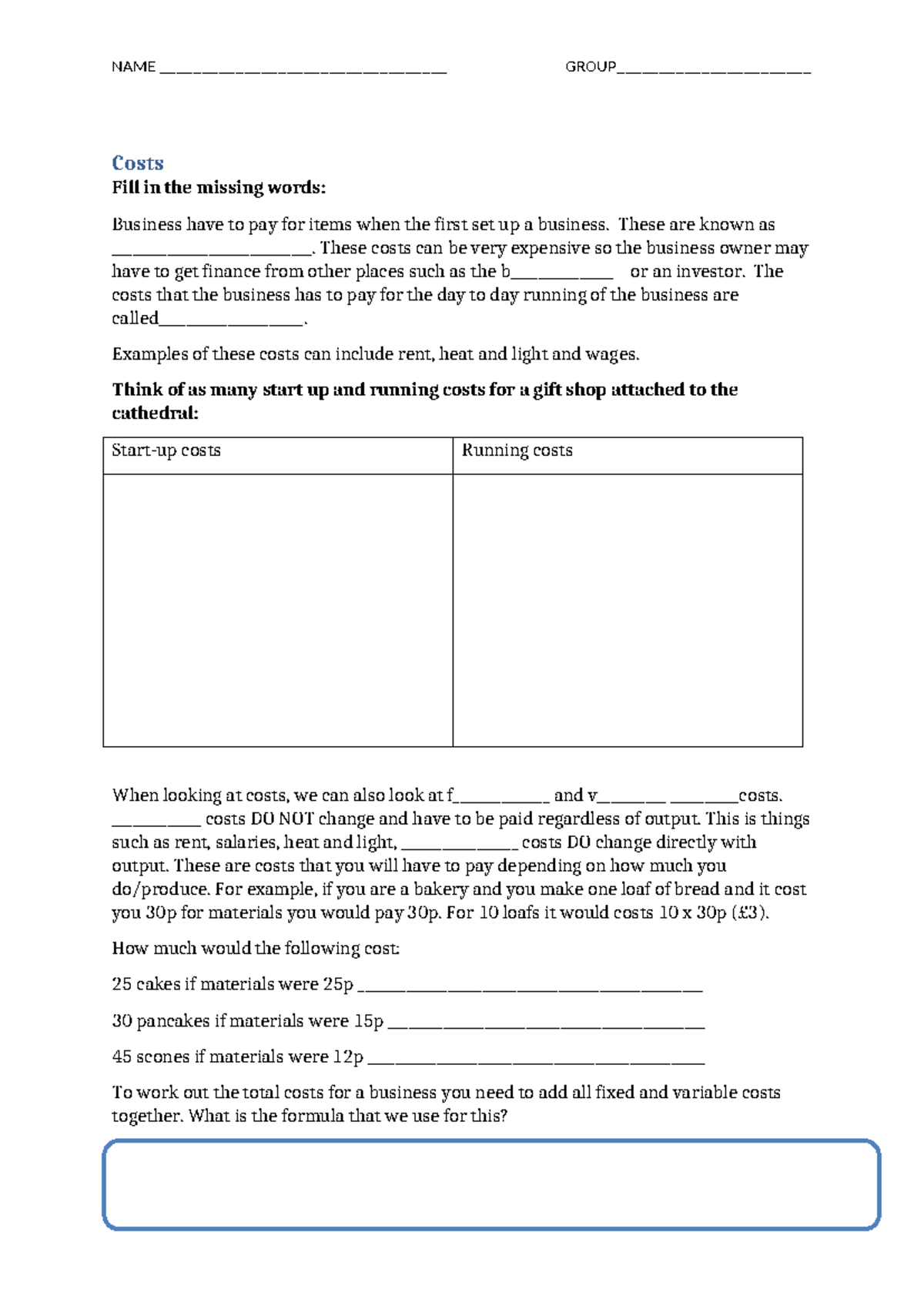 B1 Initial Revision Test: Understanding Business Costs - Studocu