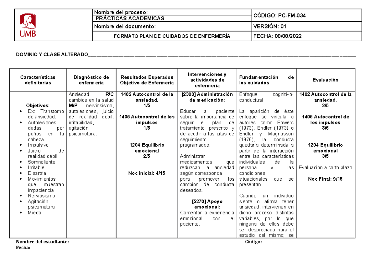 PAE - Pae sobre la ansiedad - Nombre del proceso: CÓDIGO: PC-FM ...
