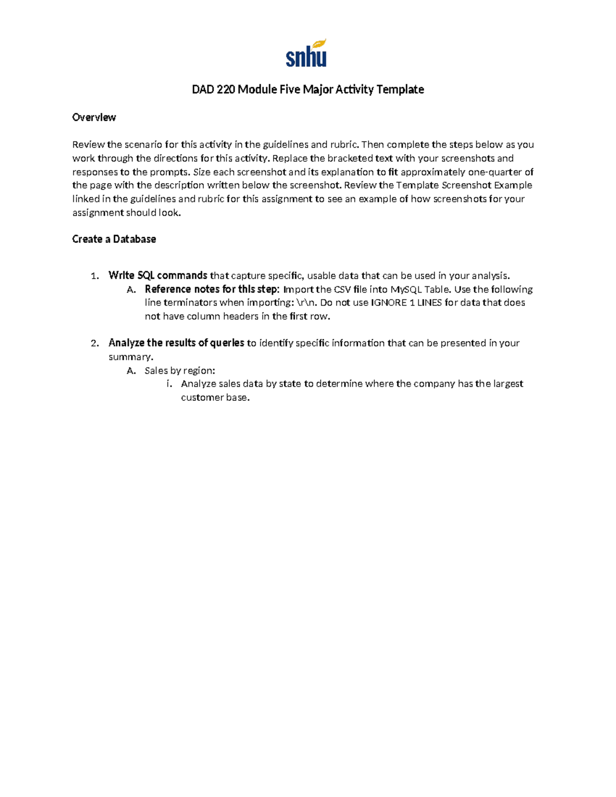 DAD 220 Module 5 Major Activity: Database Analysis & Findings - Studocu