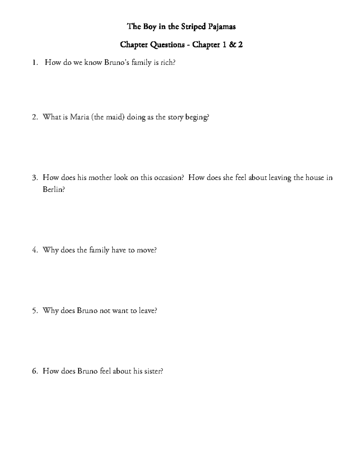 The Boy in the Striped Pajamas: Chapter Analysis and Questions Guide ...