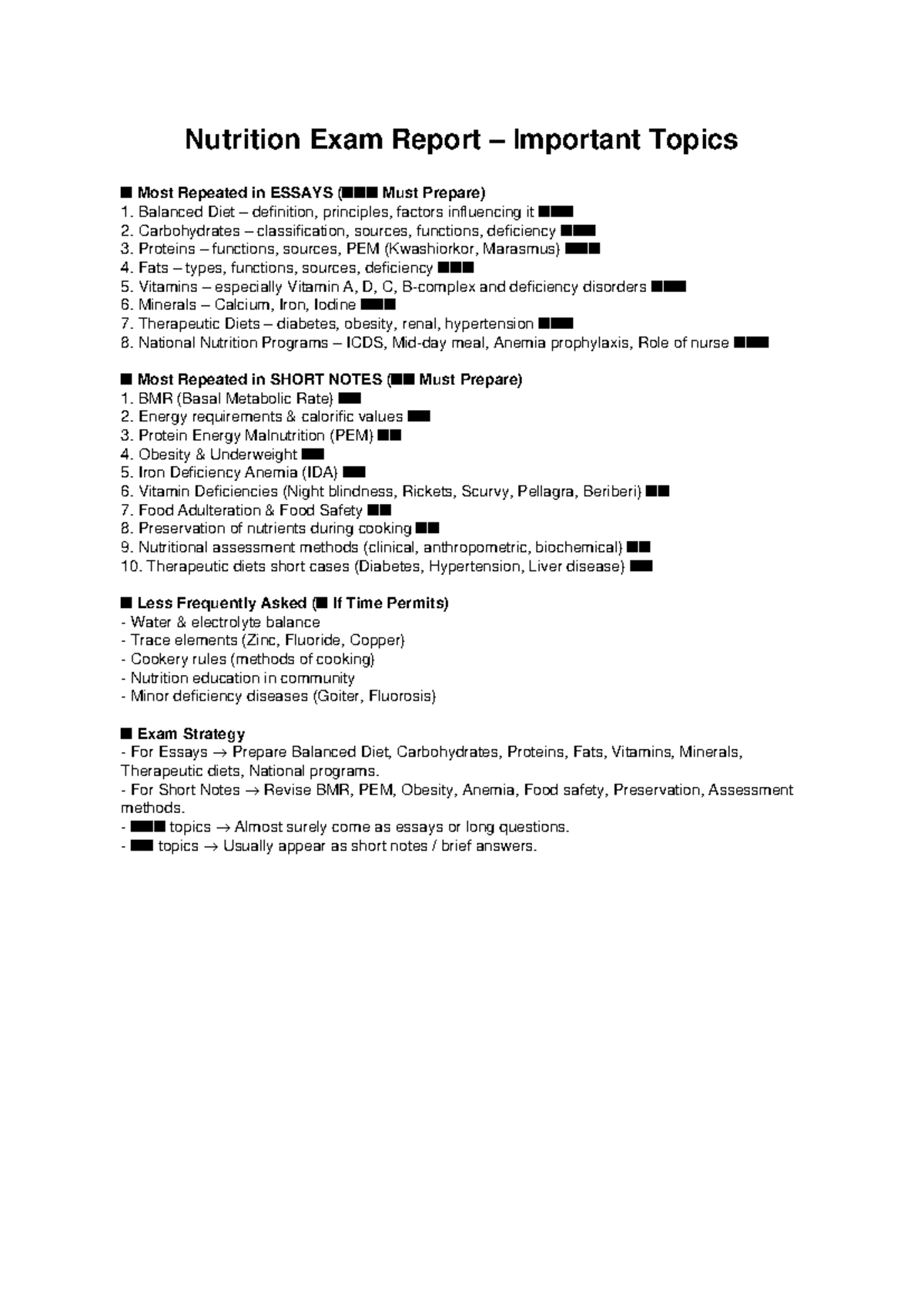 Nutrition Final Exam Important Topics for ESSAYS & SHORT NOTES - Studocu