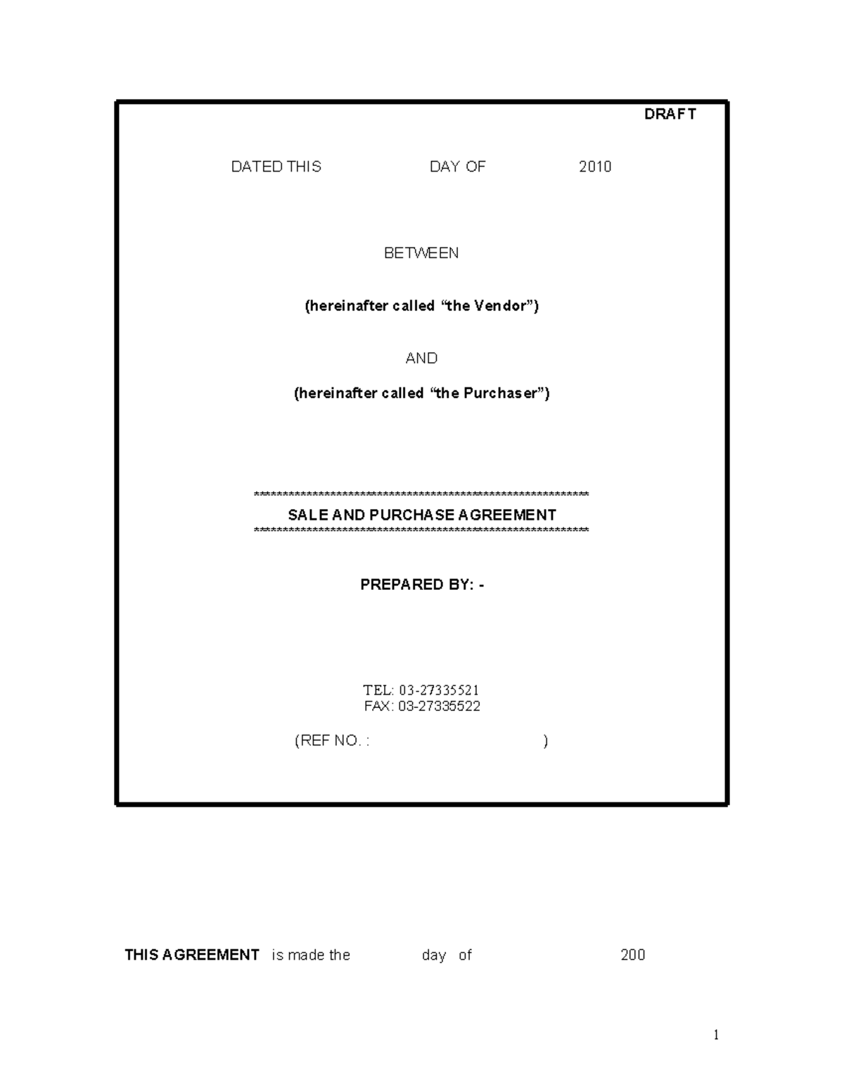 Sale and Purchase Agreement Draft (SPA) - Sample Document - Studocu
