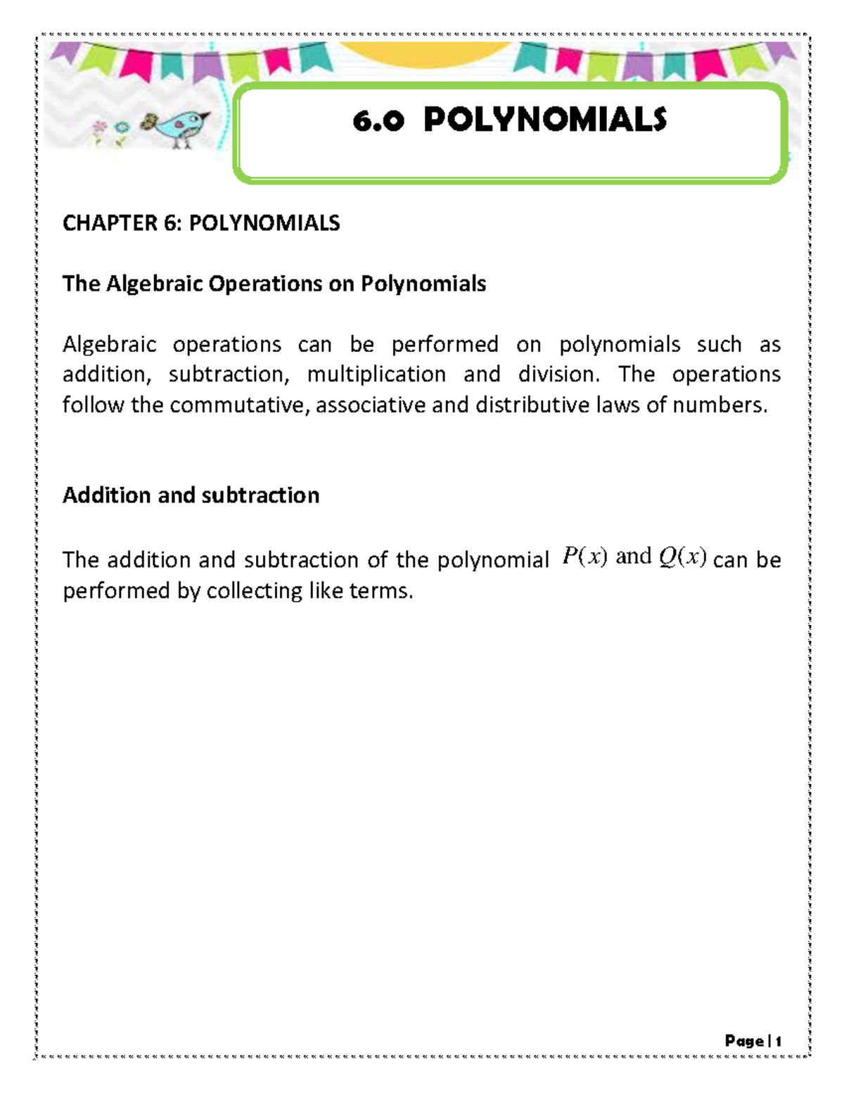 Chapter 6: Polynomials - Algebraic Operations & Examples (2020) - Studocu