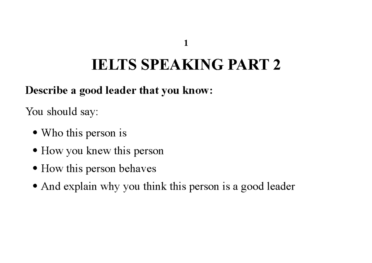 IELTS Speaking Test: Part 2 Topics and Descriptions - Studocu