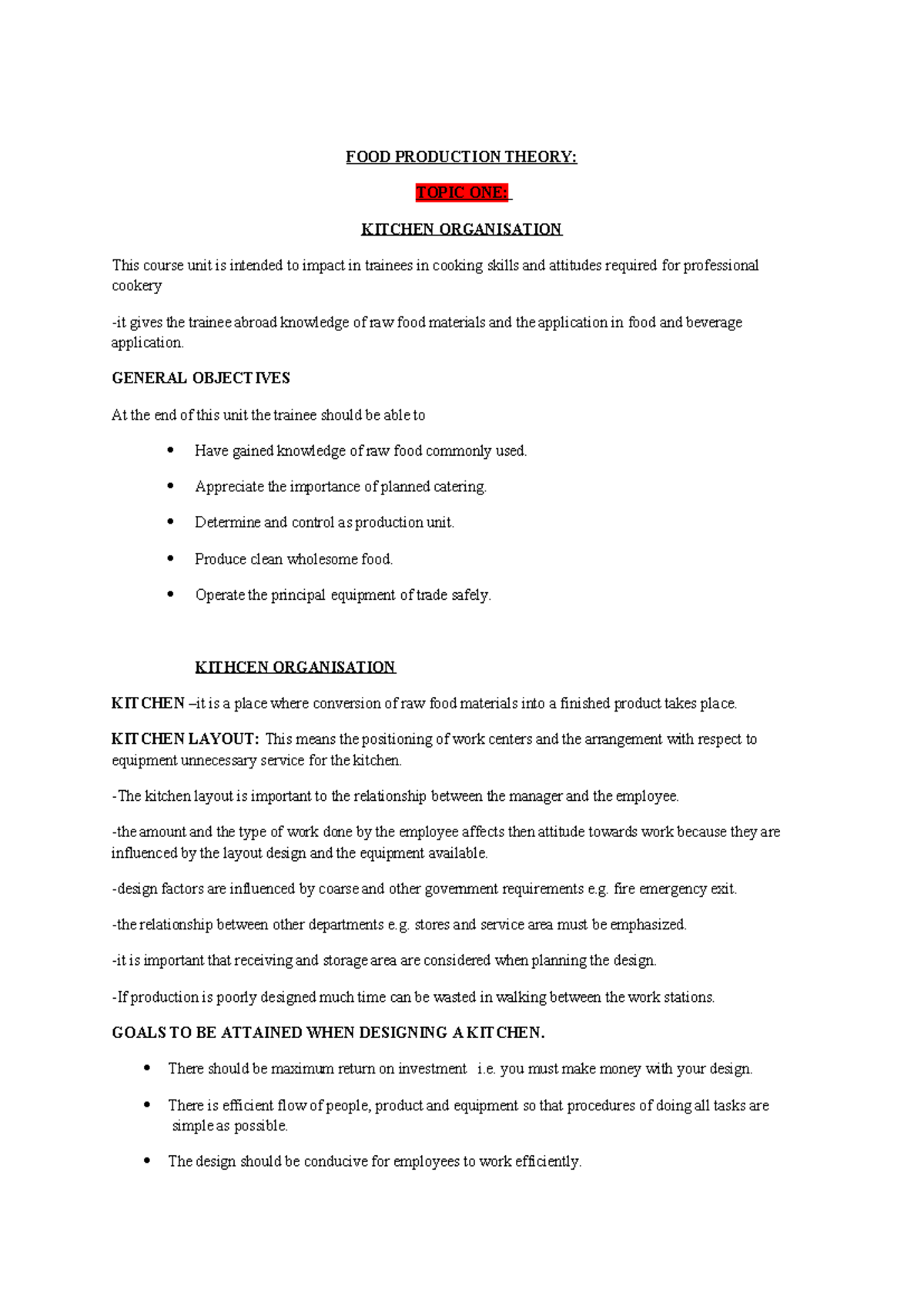 FOOD PRODUCTION THEORY: KITCHEN ORGANISATION OVERVIEW - Studocu