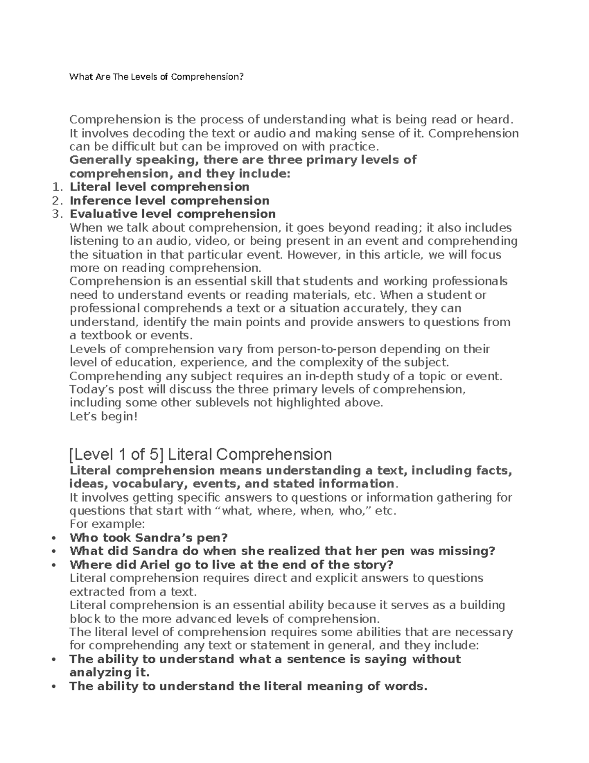 What Are The Levels of Comprehension - What Are The Levels of ...