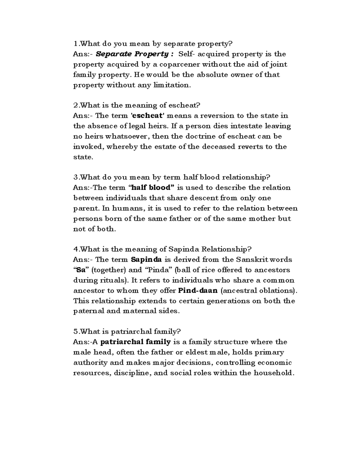 Family Law Concepts: Key Terms & Definitions for 2 Marks Exam - Studocu