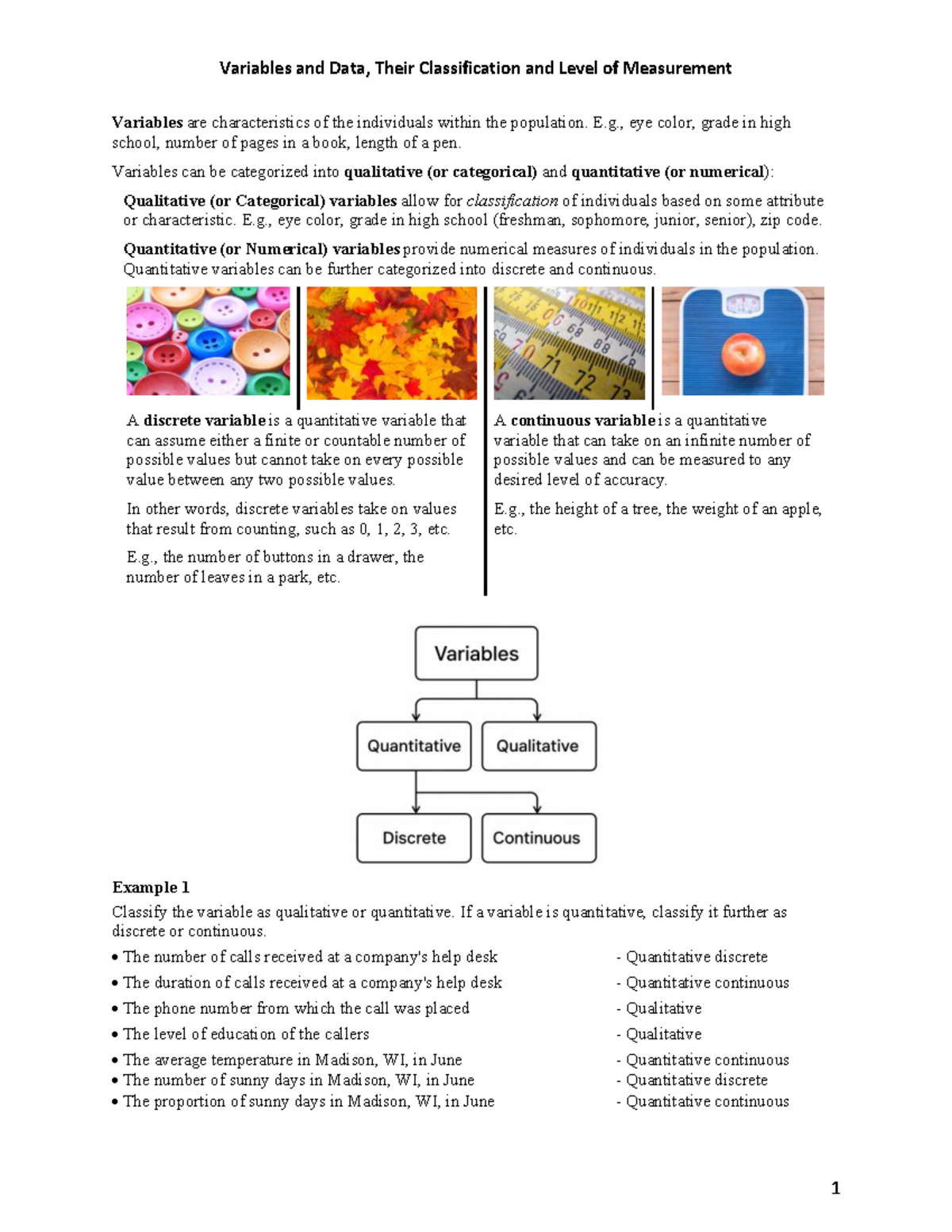 Variables and Data: Classification & Levels of Measurement - Studocu