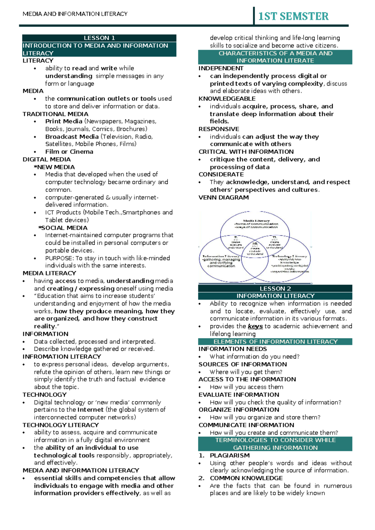 MEDIA AND INFORMATION LITERACY: LESSON 1 OVERVIEW AND KEY CONCEPTS ...