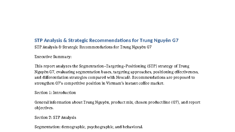 STP Analysis & Strategic Recommendations for Trung Nguyên G7 - Studocu