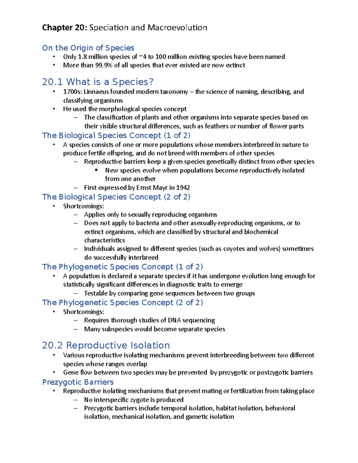 Chapter 20 Speciation and Macroevolution General Biology II - On the ...
