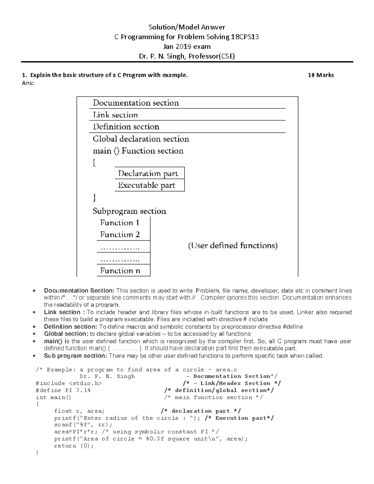 VTU exam Question Paper with Solution of 18PCS23 C Programming for ...