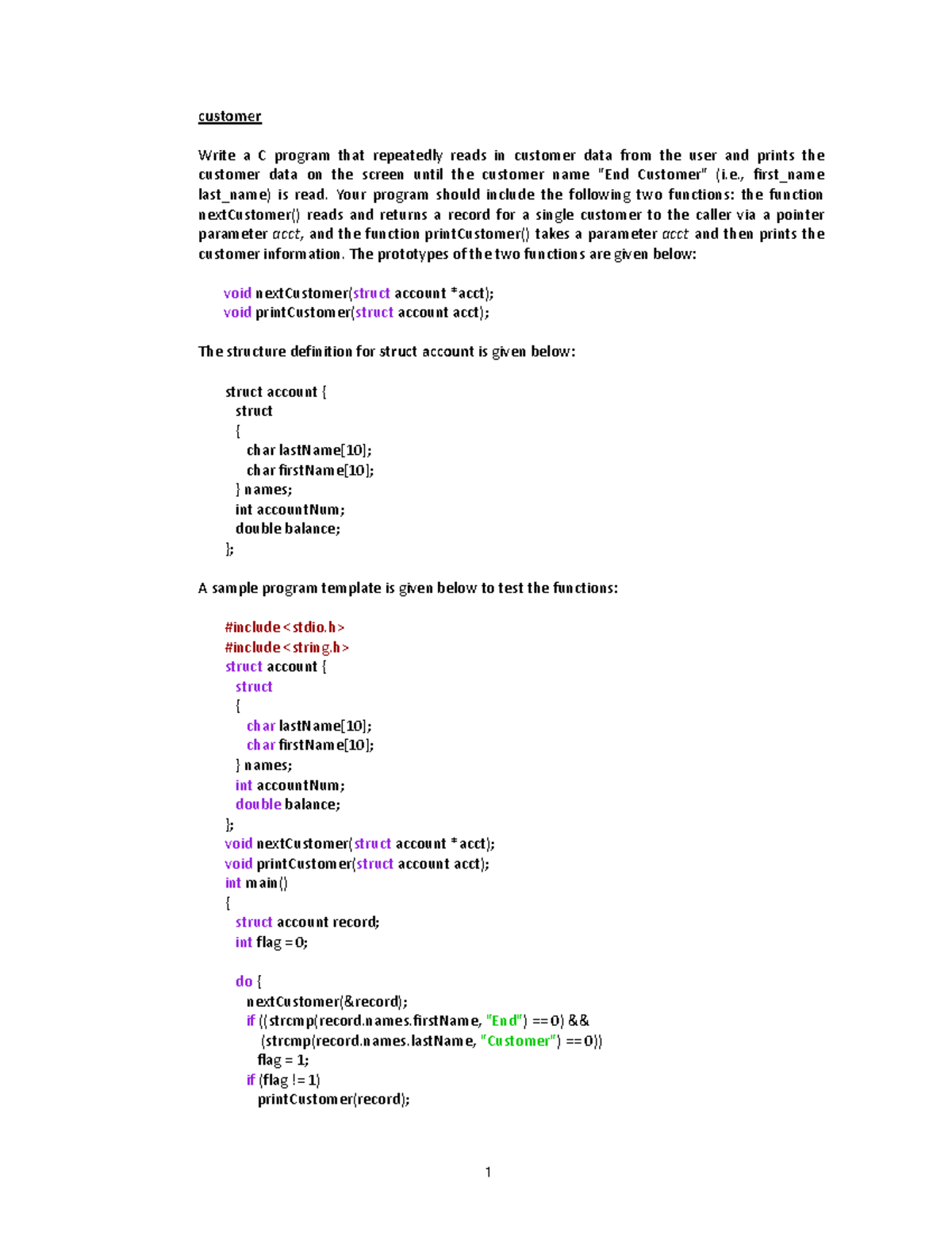 C Program: Customer Data Input & Output (Practice Material) - Studocu