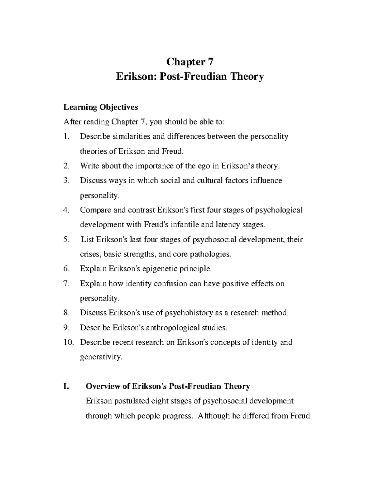 Chapter 7: Erikson's Post-Freudian Theory & Psychosocial Stages - Studocu