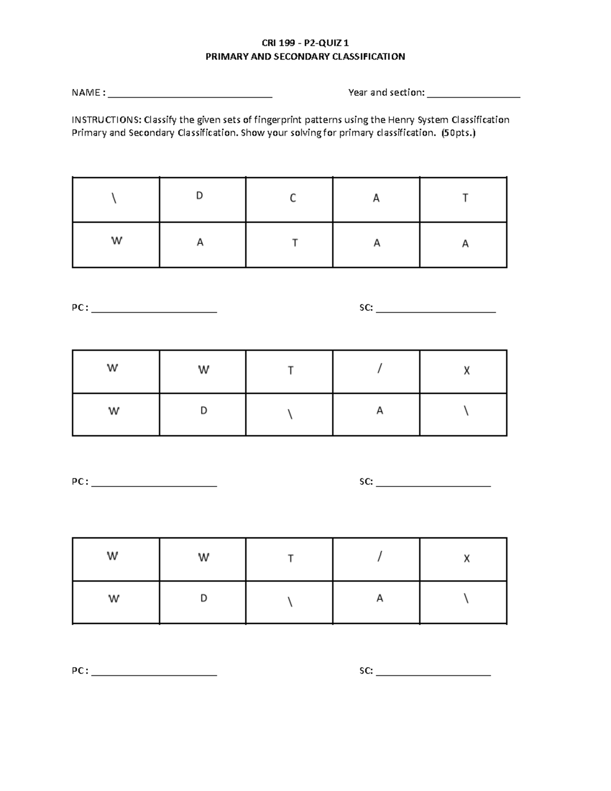 CRI 199 1 Primary & Secondary Fingerprint Classification Guide - Studocu