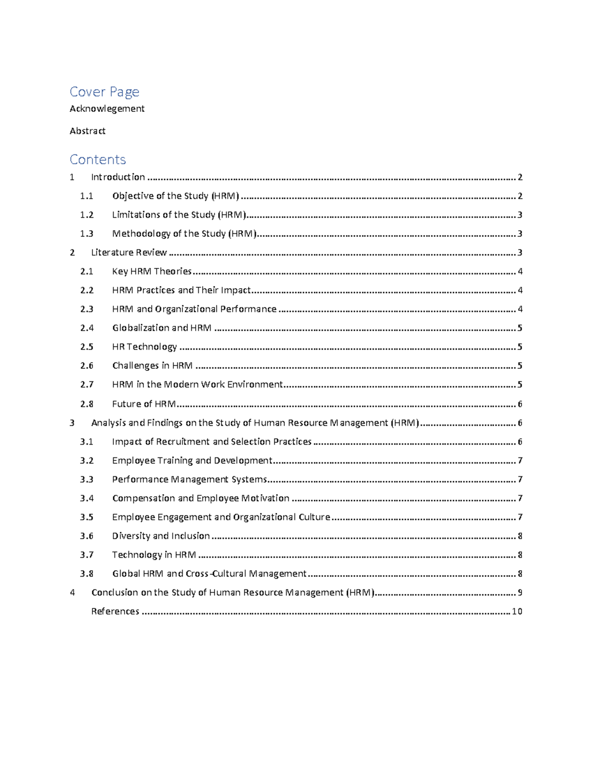 Human resource mgmt - hrm - Cover Page Acknowlegement Abstract 1 ...