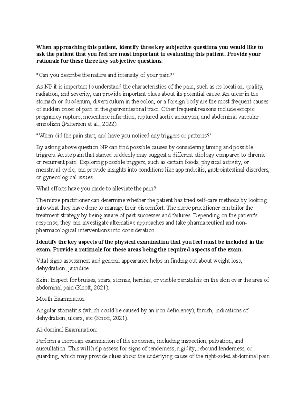 Abdominal Pain Case Study (NP 101): Key Questions and Management - Studocu