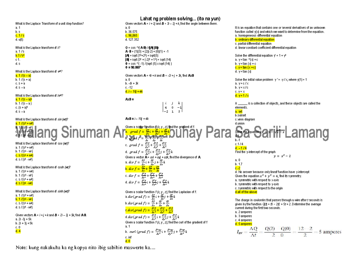 Iecep Math - SCS: Problem Solving and Laplace Transforms - Studocu
