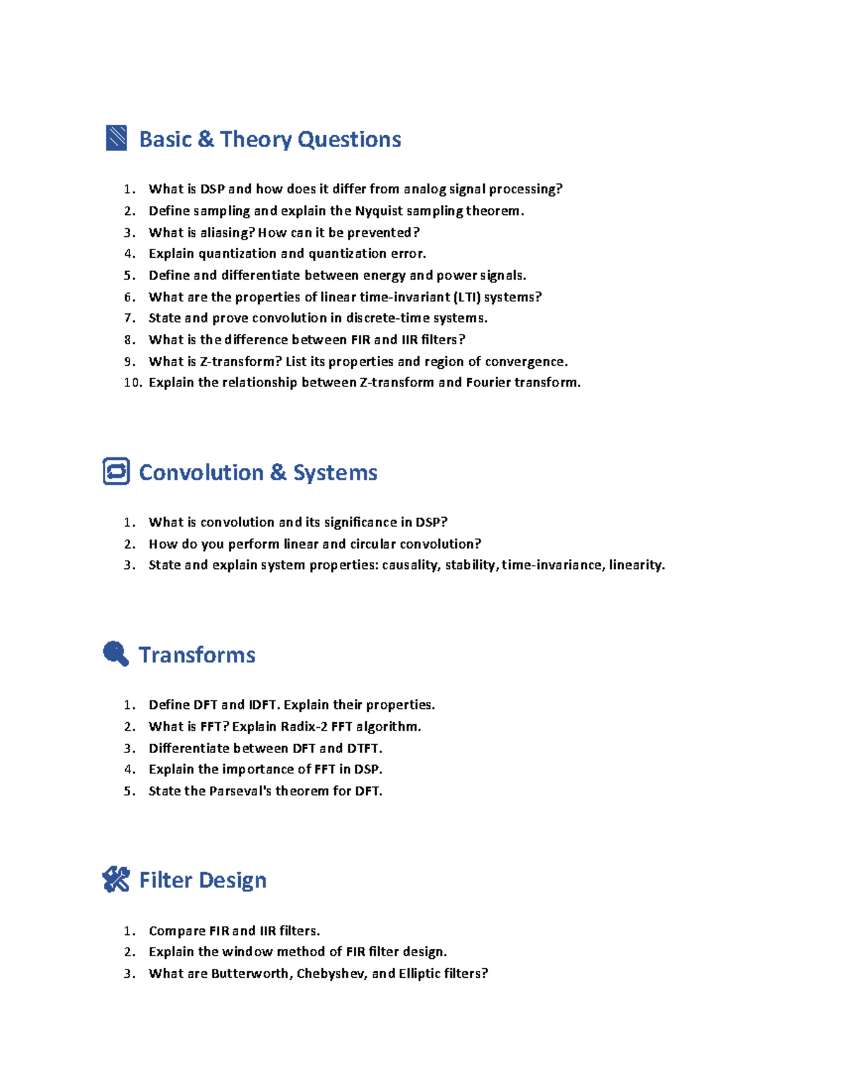 DSP Theory & Concepts: Key Questions & Answers for DSA 101 Test - Studocu