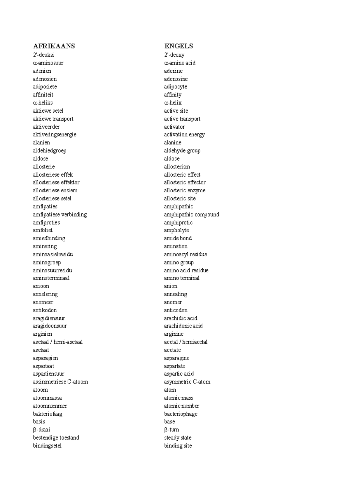 Biochemistry 244: Comprehensive Word List for Study - Studocu