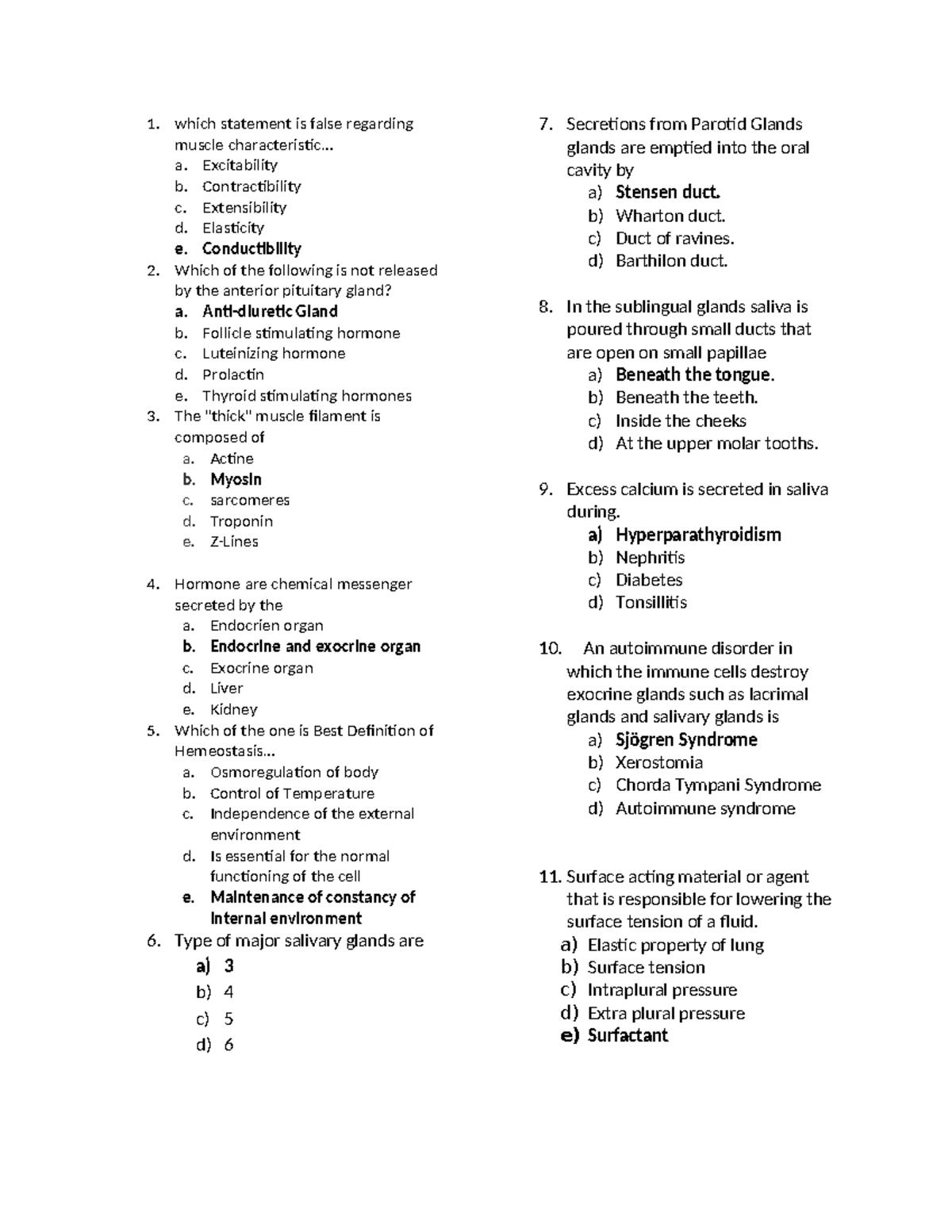 Final MCQ Physiology - BS Paramedics 1st Semester KMU - Studocu