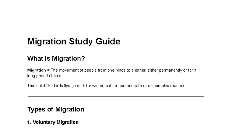 Migration Study Guide: Types, Factors, and Key Examples - Studocu