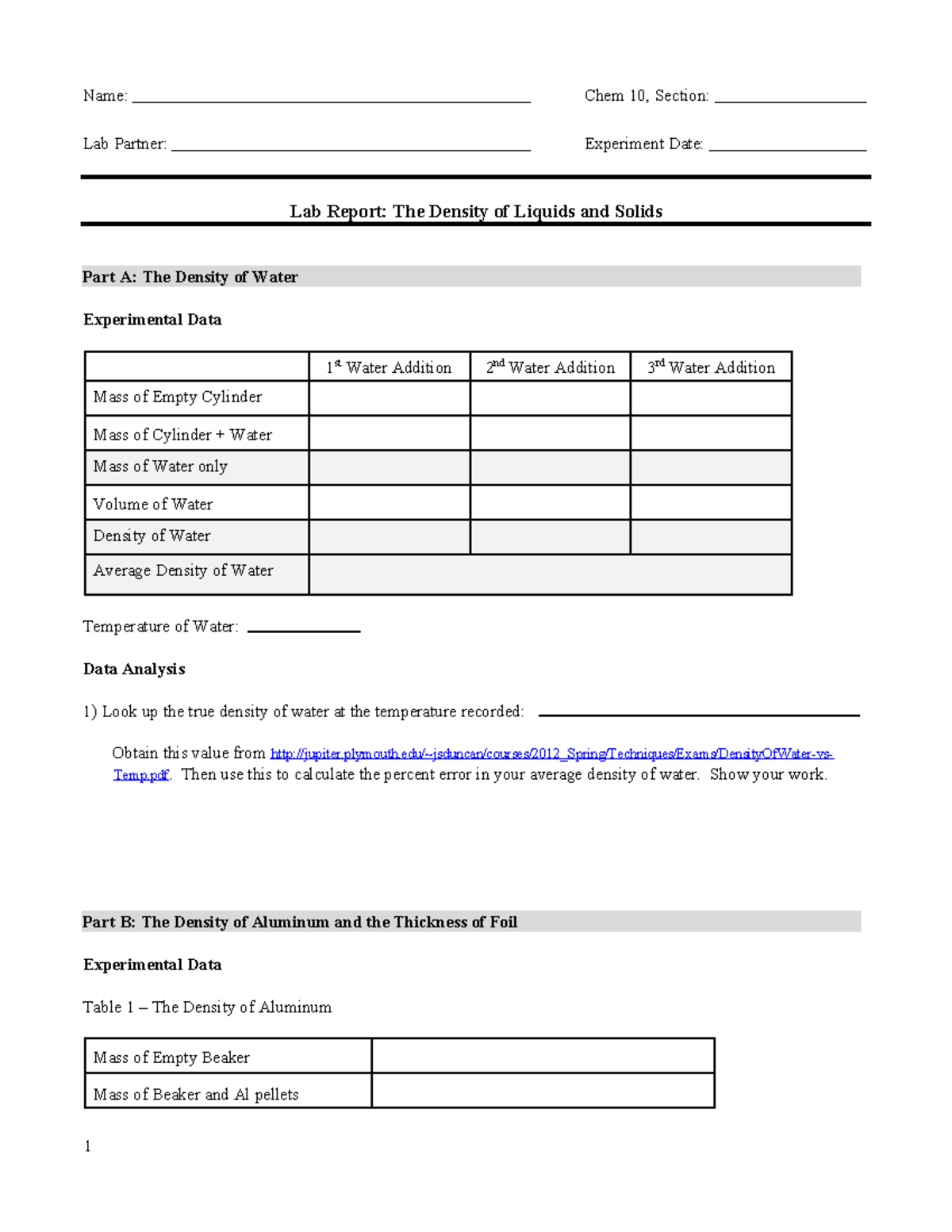 Chem 10 Lab Report: Density of Liquids & Solids Experiment - Studocu