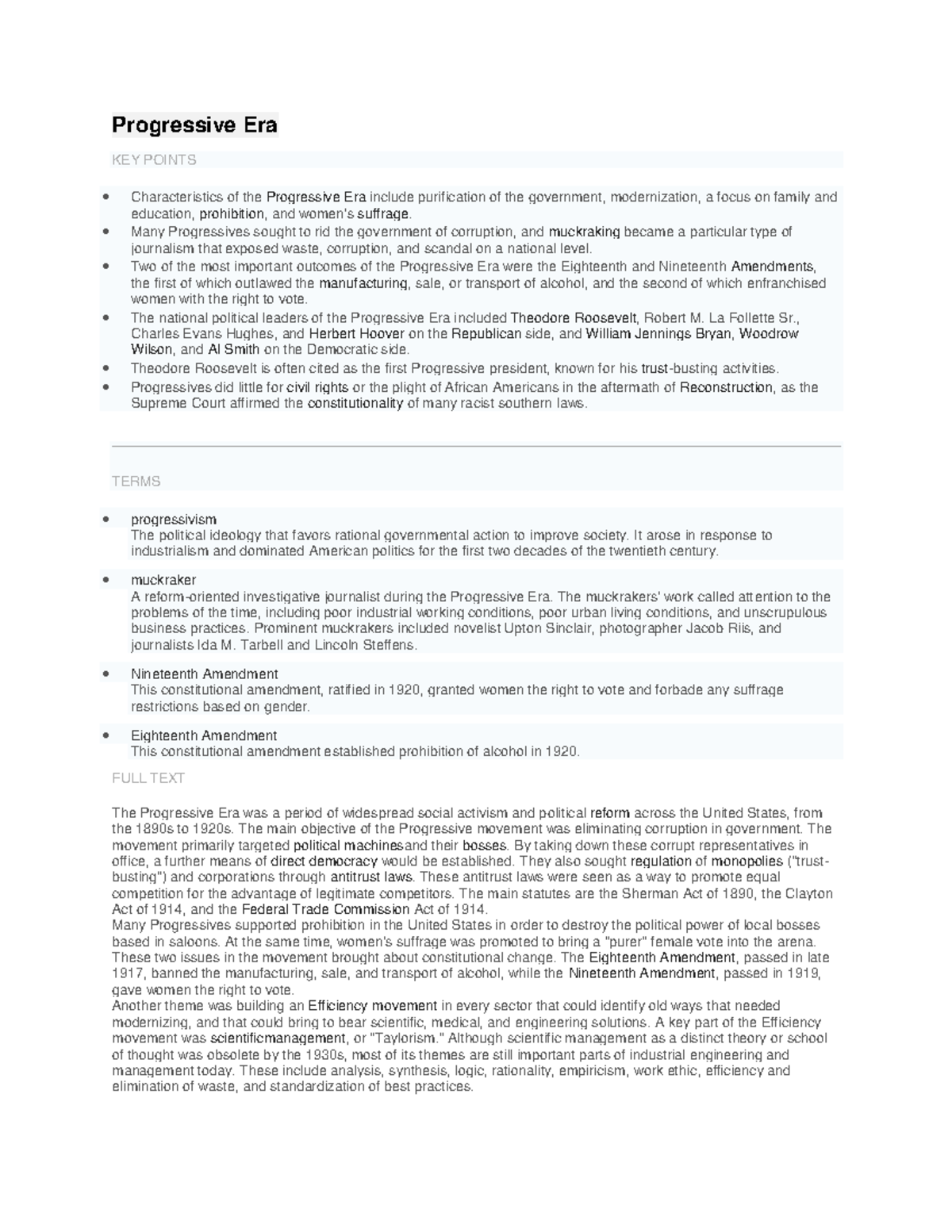 Progressive Era lecture-1-1-1-1 - Progressive Era KEY POINTS ...